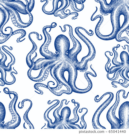 Octopus seamless pattern. Hand drawn vector - Stock Illustration ...