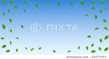 Falling green leaves. Fresh tea random leaves flyi - Stock Illustration ...