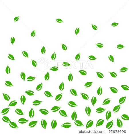 Falling green leaves. Fresh tea random leaves flyi - Stock Illustration ...