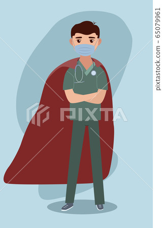 Flat cartoon art with doctor in face mask and... - Stock Illustration ...