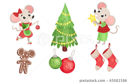 New Year Attributes with Mouse Character and... - Stock Illustration ...