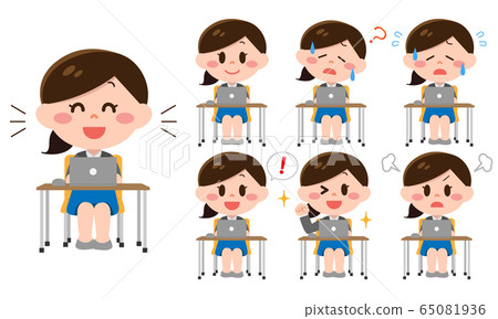 A woman set to operate a computer at a desk - Stock Illustration ...