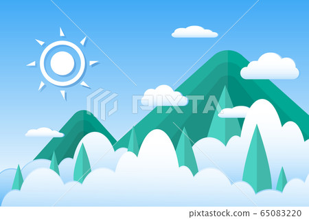 Landscape Paper art Beautiful nature The sun in... - Stock Illustration ...