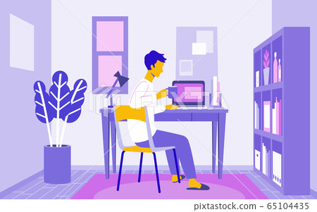 Man doing telework in home office - Stock Illustration [65104435] - PIXTA