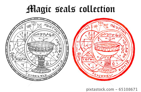 Design set of magic seals with ritual cup and...-插圖素材 [65108671] - PIXTA圖庫