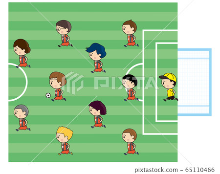 Illustration of a men's soccer team in a red... - Stock Illustration ...
