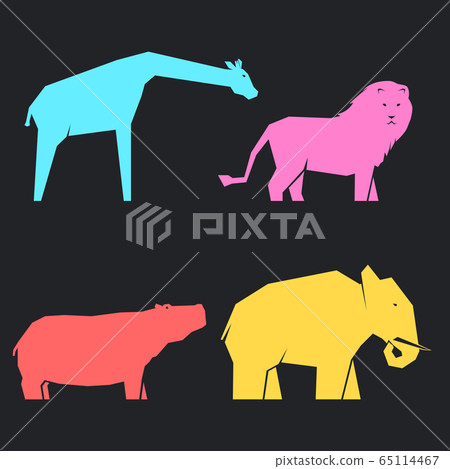 Set of multi-colored african animals - Stock Illustration [65114467 ...