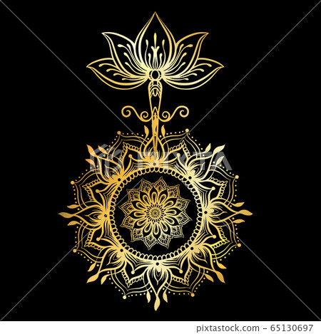 Ornate Lotus flower. Ayurveda symbol of harmony - Stock Illustration ...