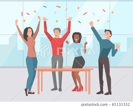 Cheerful Happy Team Celebrating Victory Vector - Stock Illustration ...