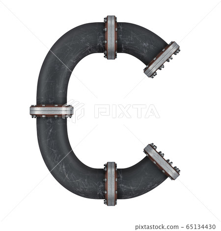 Letter C from cast iron pipes, 3D rendering - Stock Illustration ...