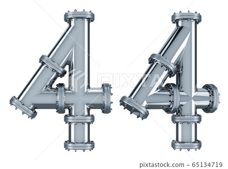 Number 4 from steel pipes, 3D rendering - Stock Illustration [65134719 ...