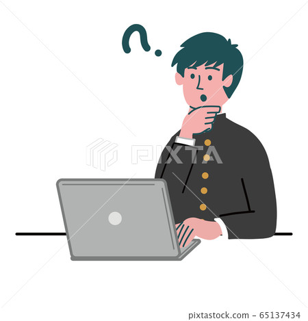 Gakuran student male computer thinking - Stock Illustration [65137434 ...