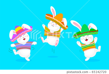 Mexican rabbit character set in vivid pocho and... - Stock Illustration ...