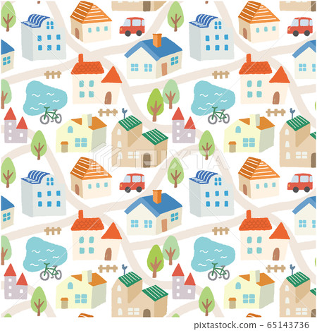 Town pattern_with road_hand-painted - Stock Illustration [65143736] - PIXTA