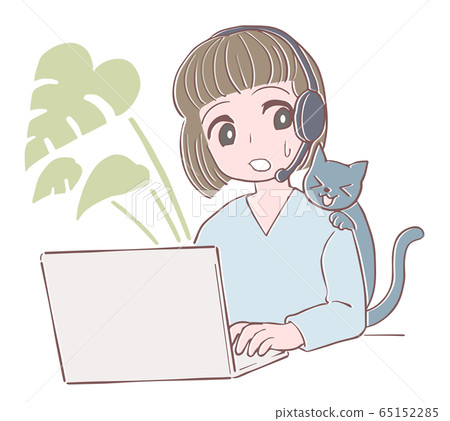 Telework women and cats - Stock Illustration [65152285] - PIXTA