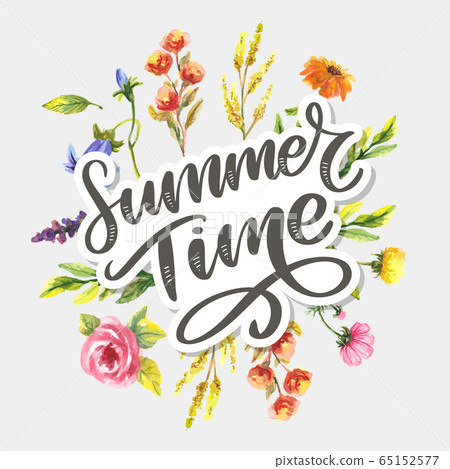 Green summer time letter flowers in modern style - Stock Illustration ...