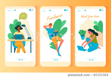 People working from home mobile app screen... - Stock Illustration ...