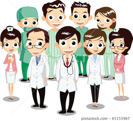 Hospital staff, medical staff, and patients... - Stock Illustration ...