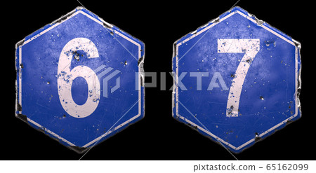 Set of public road signs in blue color with a...-插圖素材 [65162099] - PIXTA圖庫