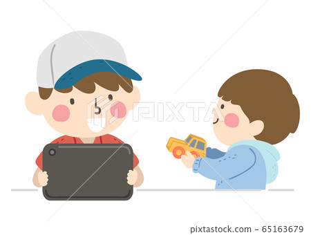 Kids Boys Siblings Invite To Play Illustration - Stock Illustration ...