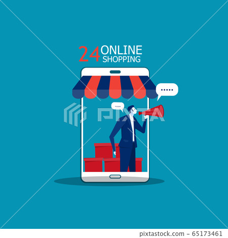 Person promoting services in social media to... - Stock Illustration ...
