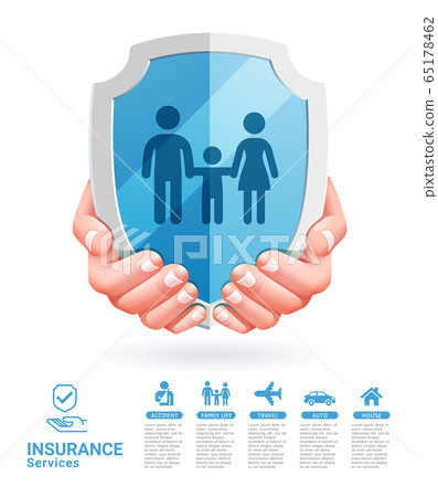 Insurance services conceptual two hands with... - Stock Illustration ...