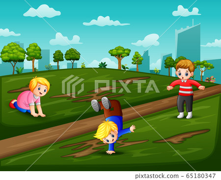 Cartoon the children playing on the field - Stock Illustration ...