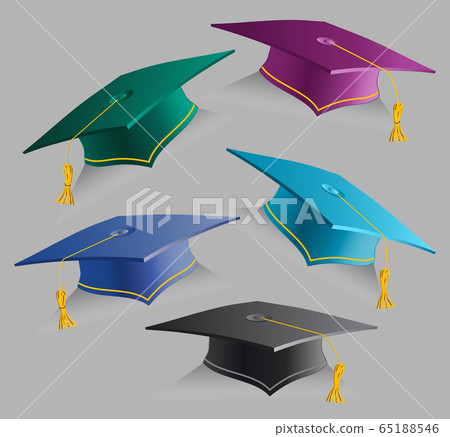 Collection 3D Education Caps. Set of Realistic... - Stock Illustration ...