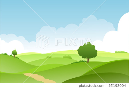 landscape summer green fields with... - Stock Illustration [65192004 ...