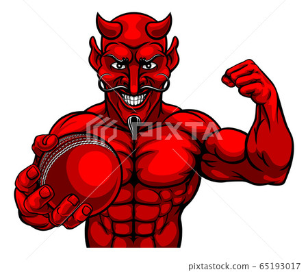 Devil Cricket Sports Mascot Holding Ball - Stock Illustration [65193017 ...