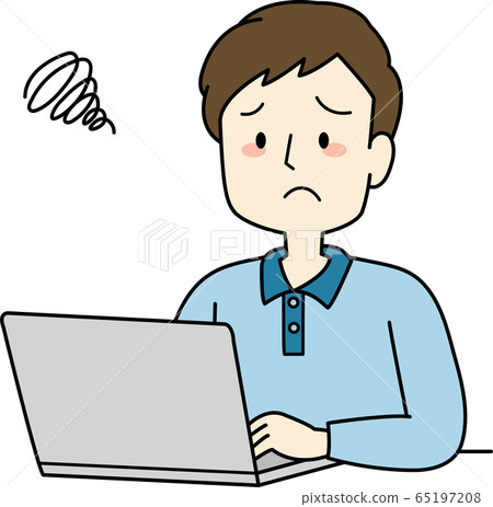 A man operating a computer (gets stuck) - Stock Illustration [65197208 ...