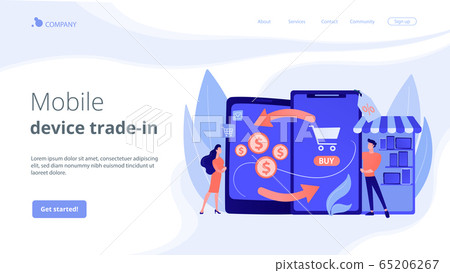 Mobile device trade-in concept landing page. - Stock Illustration ...