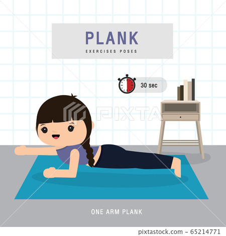 Plank Workout. Woman doing Planking exercise... - Stock Illustration ...