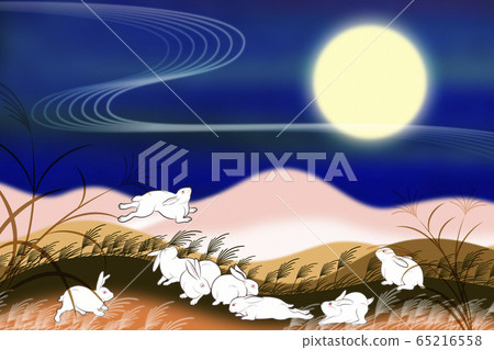 Japanese style illustration of moon and rabbit - Stock Illustration ...