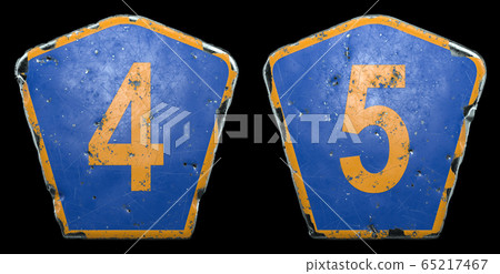 Set of public road signs in blue and orange... - Stock Illustration ...