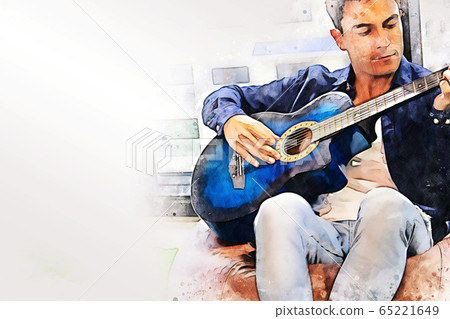 abstract colorful man playing acoustic guitar... - Stock Illustration ...