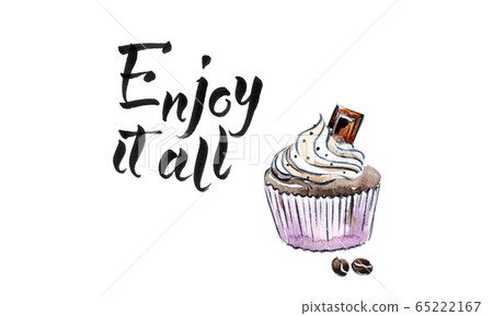 Enjoy it all hand drawn text, watercolor hand... - Stock Illustration ...