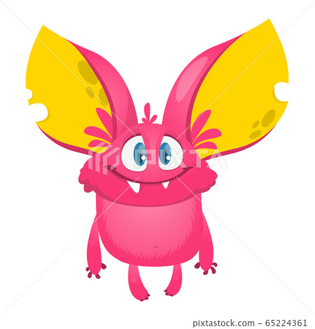 Cute pink monster with big ears. Cartoon... - Stock Illustration ...