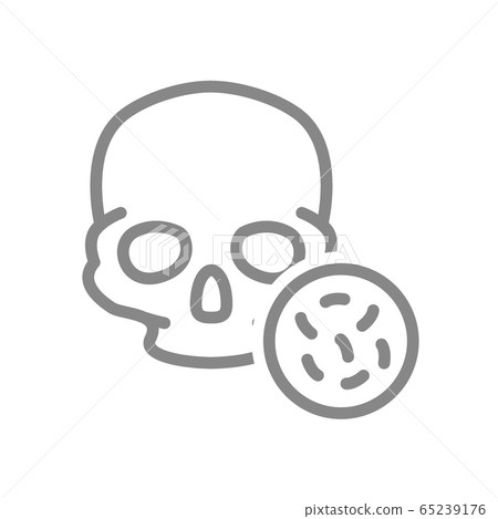 Skull with bacteria line icon. Bones of the... - Stock Illustration ...