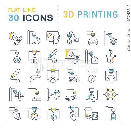 Set Vector Line Icons of 3D Printing - Stock Illustration [65242242 ...