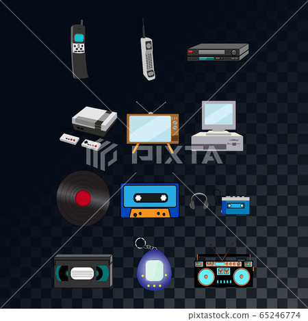 A set of old retro electronics items audio - Stock Illustration ...