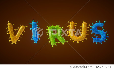 virus word shaped virus or bacteria cell. 3D - Stock Illustration ...