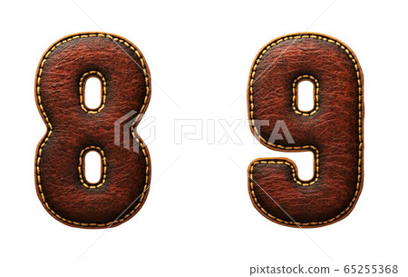 Set of numbers 8, 9 made of leather. 3D render... - Stock Illustration ...