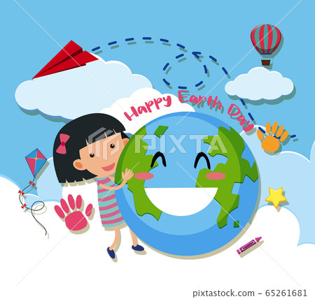 Poster design for happy earth day with happy girl - Stock Illustration ...