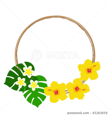 Frame of yellow hibiscus with plumeria and... - Stock Illustration ...