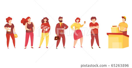 Long queue. Men and women of different ages... - Stock Illustration ...