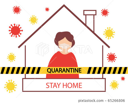 Vector illustration of self quarantine. Man in... - Stock Illustration ...