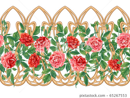 Seamless pattern with roses flowers - Stock Illustration [65267553] - PIXTA