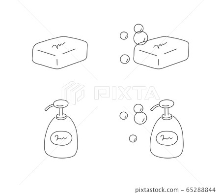 Hand-drawn illustrations of soap and hand soap... - Stock Illustration ...