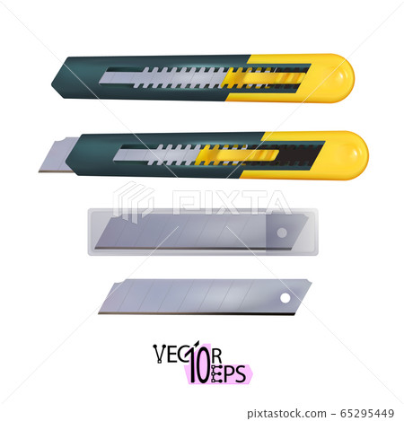 Realistic yellow construction utility knife - Stock Illustration ...